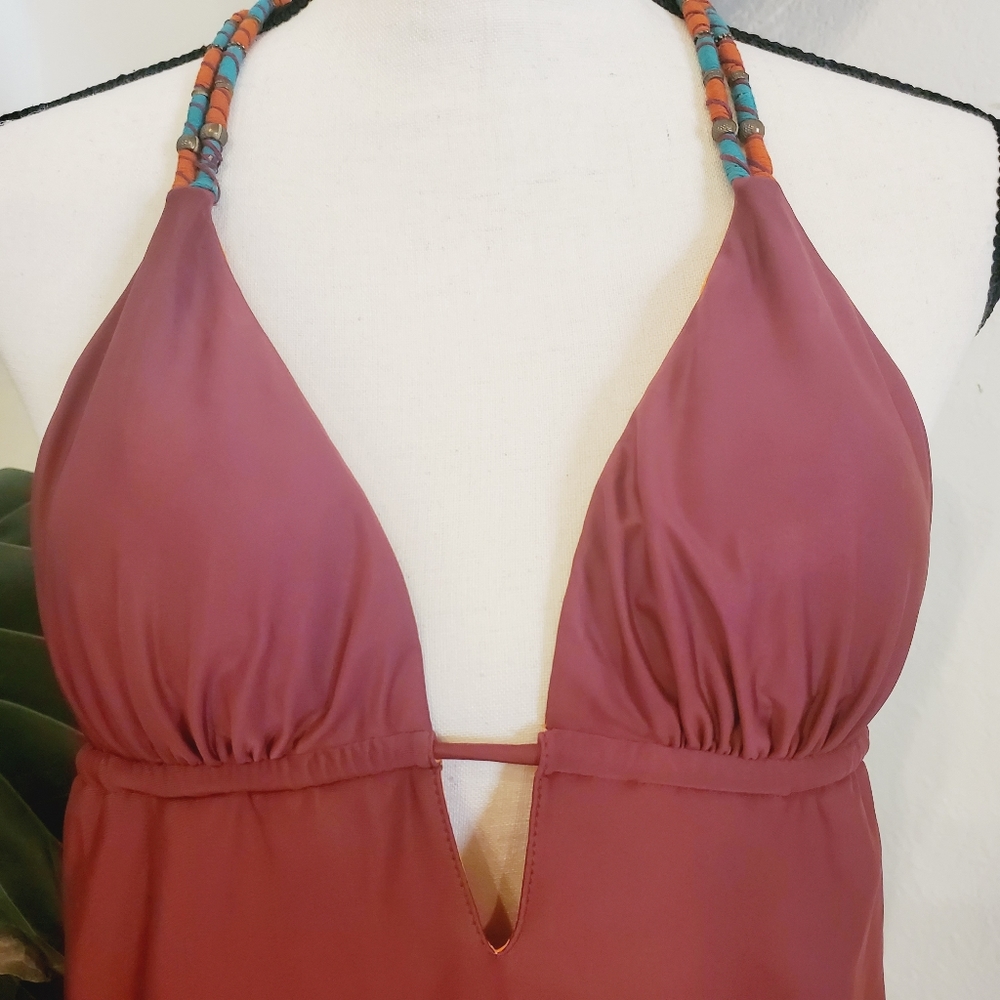 Sofia By Vix Burgundy Rust Boho Swim Suit Small - Gem